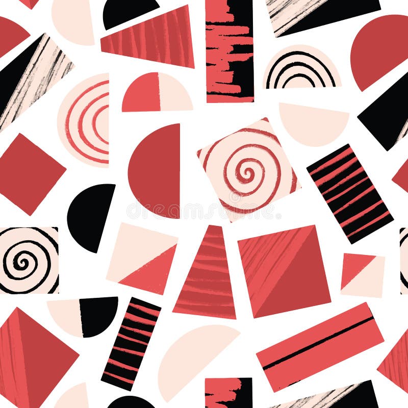 Geometric Shapes Pink Red Black Seamless Vector Pattern. Abstract ...