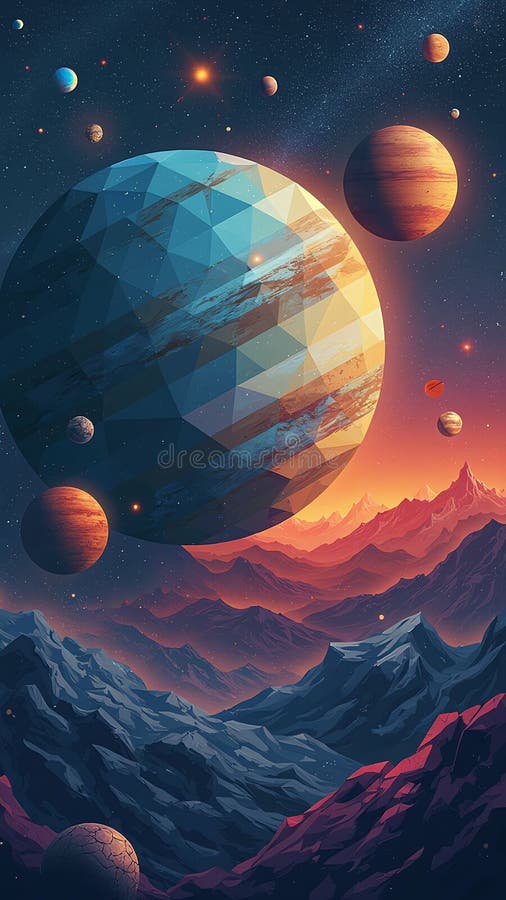 Geometric Shapes of Planets, Stars, and Space Exploration, Symbolizing ...