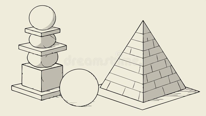 Geometric Shapes Pyramid and Sphere, Geometry and Abstract Forms Vector ...