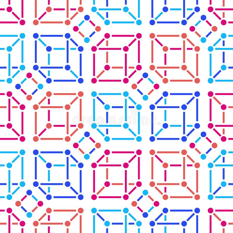 Geometric Shapes Seamless Pattern with Flat Line Icons of Cube Figure ...