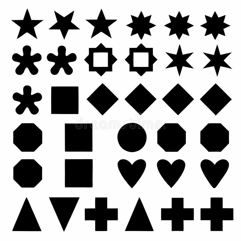 Geometric Shapes Set Black Silhouettes Basic Forms Design Elements ...