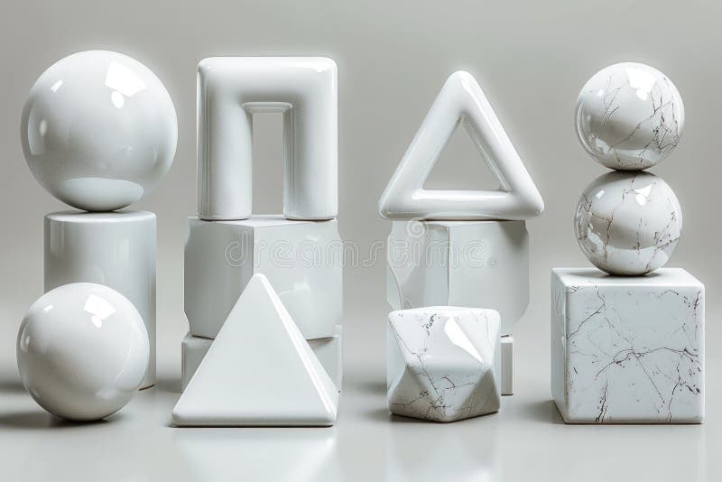 Geometric Shapes Set in 3D Render Stock Illustration - Illustration of ...