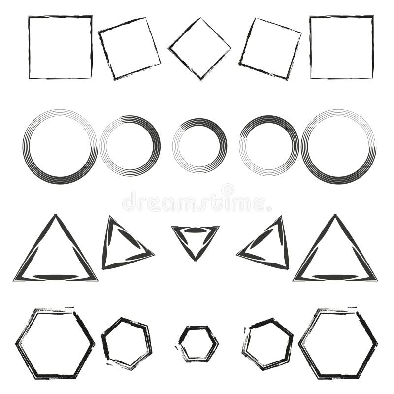 Geometric Shapes Set. Rough Square, Circle, Triangle, Hexagon. Hand ...