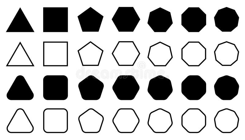 Geometric Shapes Set with Rounded Corners, Triangle Square Pentagon ...