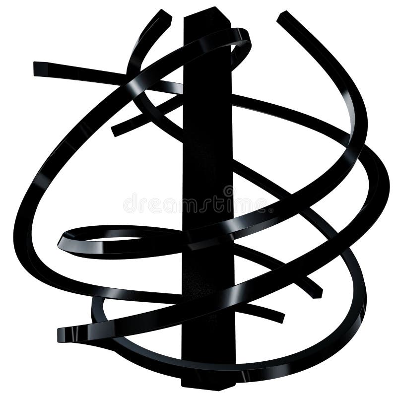 Black Splines and Long Rectangle in Abstract Rotation. 3D Render Stock ...