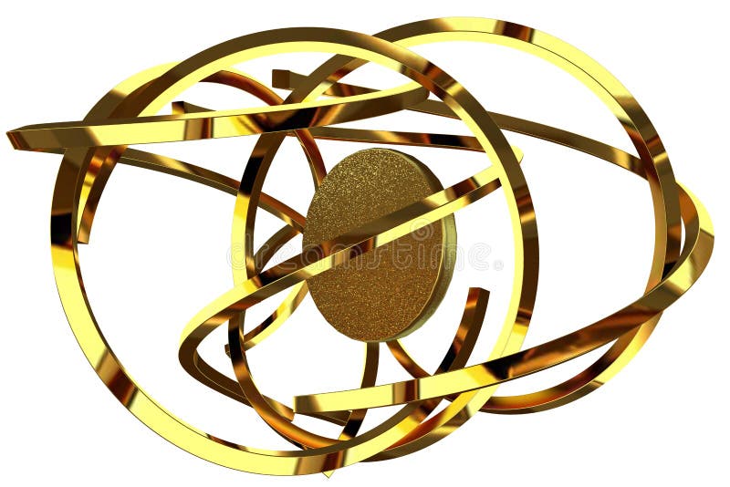 Golden Splines and Circle in Abstract Design. 3D Render Stock ...