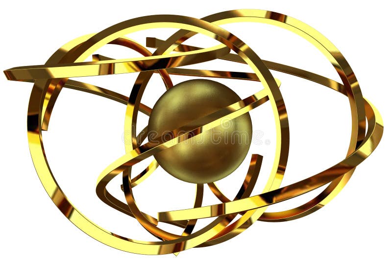 Golden Splines and Sphere in Abstract Design. 3D Render Stock ...