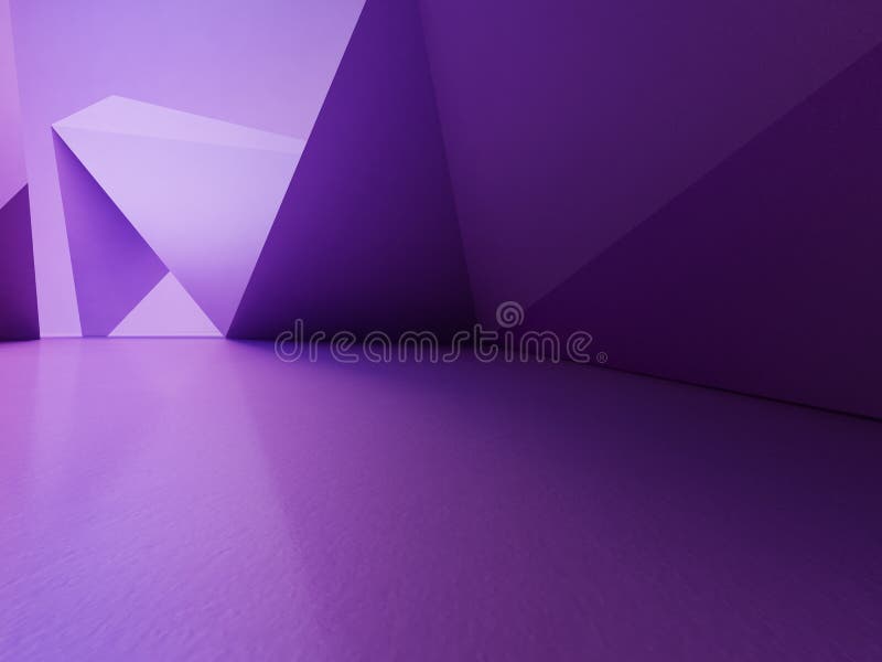 Geometric Shapes Structure on Empty Concrete Floor with Purple Wall ...