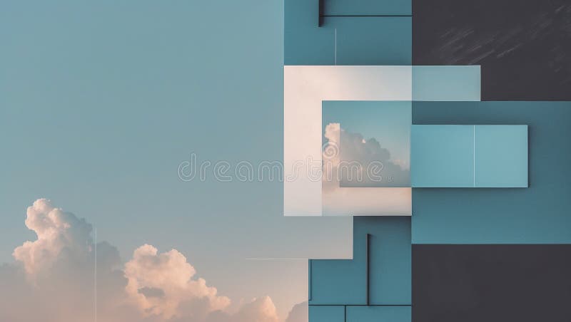 Geometric Shapes in Surreal Cloudy Sky Stock Illustration ...