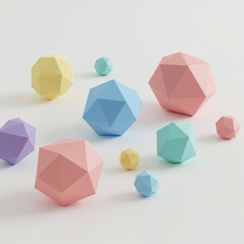 Geometric Shapes of Various Sizes, Resembling Polyhedrons, are Arranged ...