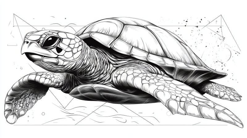 Geometric Shell Design Featuring a Turtle with Artistic Patterns Stock ...