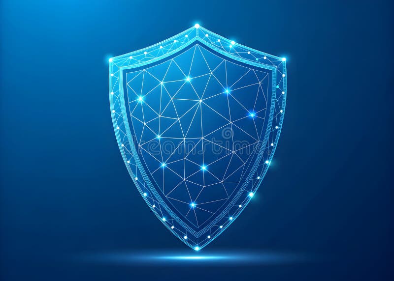 Geometric Shield with Blue Lines on Gradient Background Stock ...
