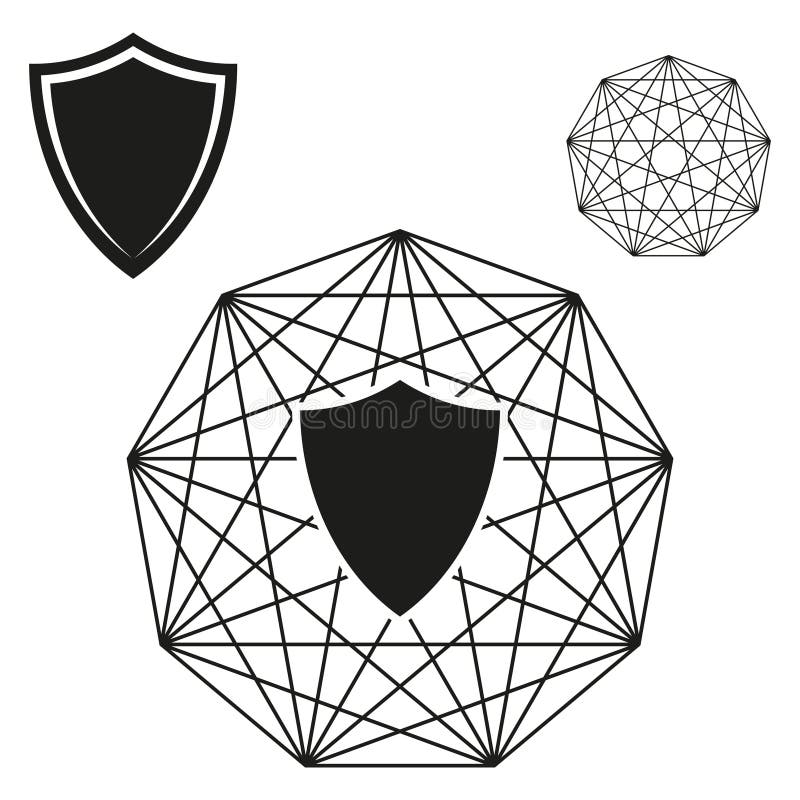 Geometric Shield Icon. Network Security Symbol. Black and White. Vector ...