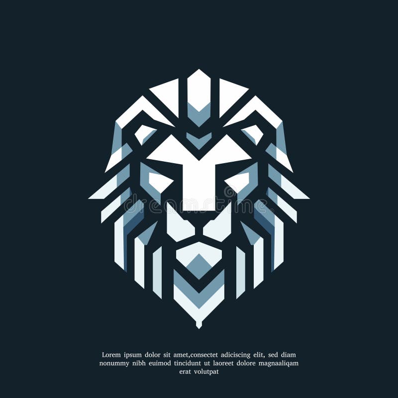 Geometric Silver Lion Head Symmetrical Logo Design Illustration Stock ...