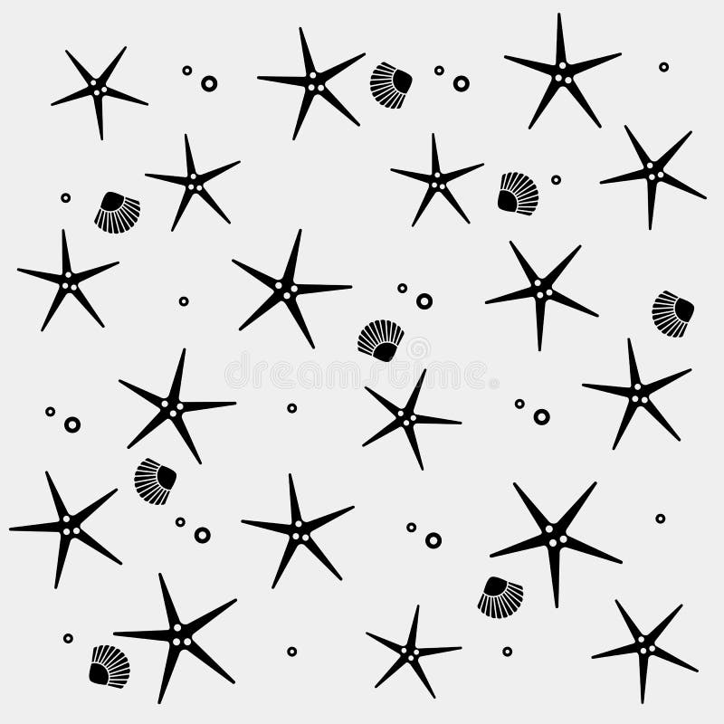 Pattern with Starfish and Shells. Vector Illustration on a Blue ...