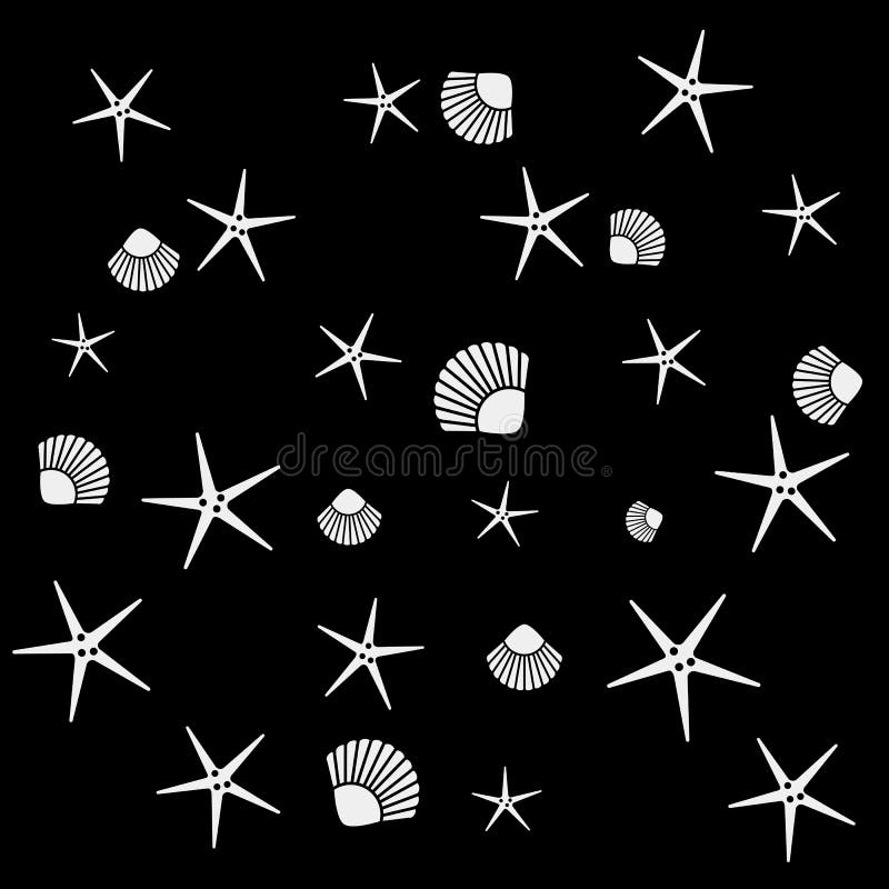 Pattern with Starfish and Shells. Vector Illustration on a Blue ...