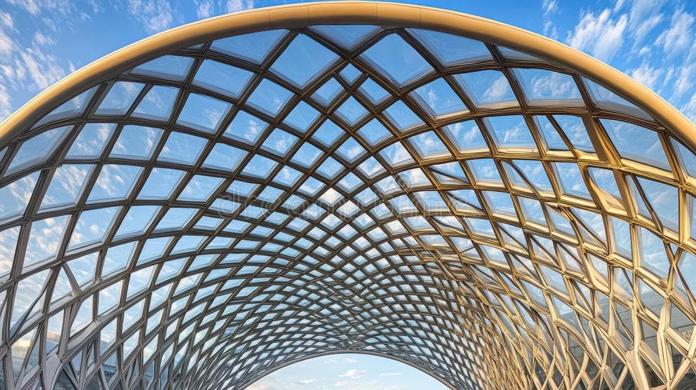 Geometric Sky: a Detailed View of an Arched Structure with a Glass ...