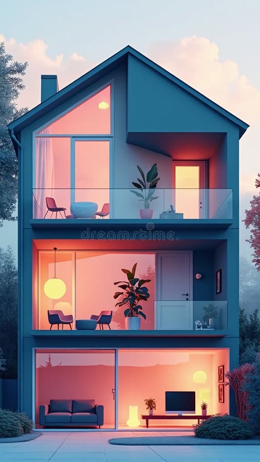 Geometric Smart Home Illustration with Interconnected Devices and Sleek ...