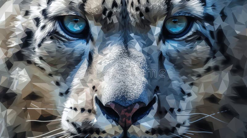 Geometric Snow Leopard Face with Piercing Blue Eyes Stock Image - Image ...