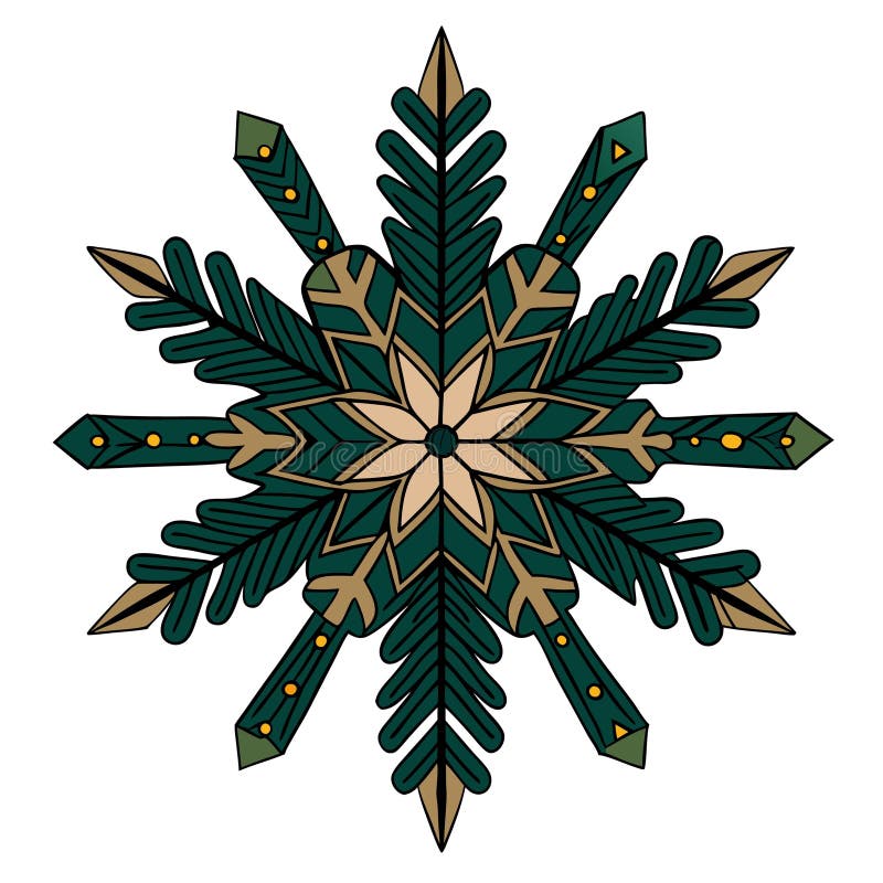 Geometric Snowflake Design with Teal and Gold Accents in Illustration ...