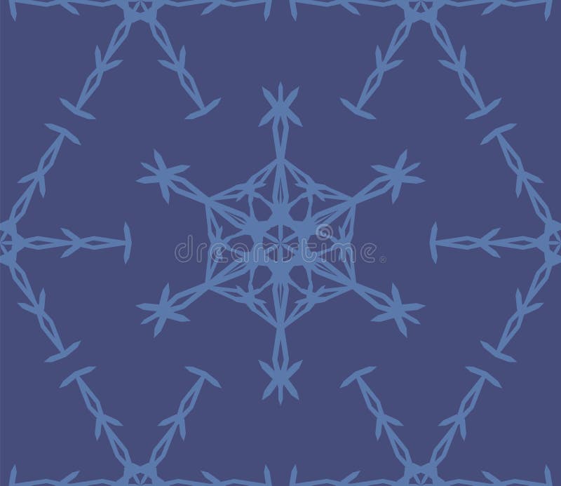 Geometric Snowflake Seamless Vector. Monocrome Blue Background. Stock ...