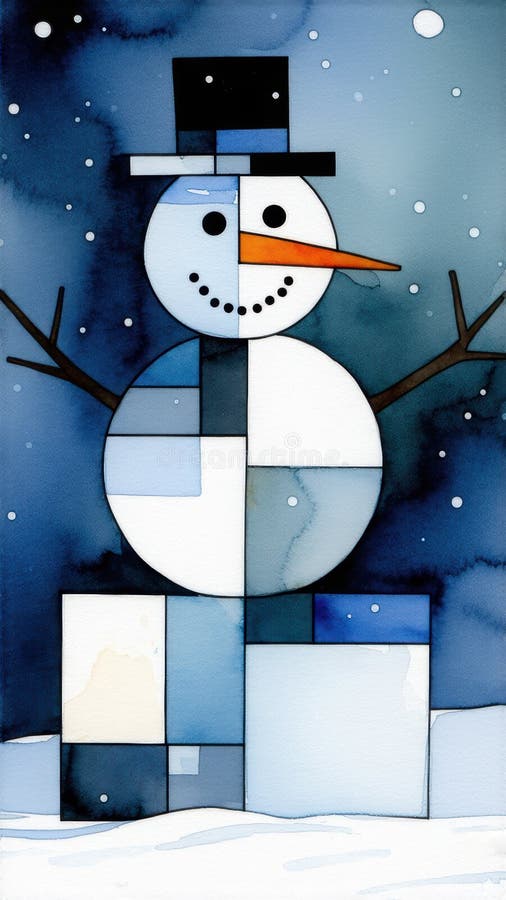 Geometric Snowman Under Starry Night Sky in Cubist Style. AI Generation ...