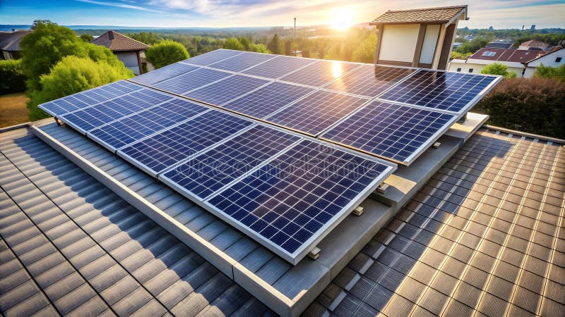 Geometric Solar Panel Array on a Flat Roof Generative AI Stock ...