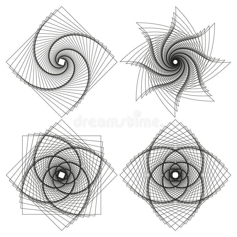 Geometric Spiral. Abstract Rotation. Black Linear Pattern. Vector ...