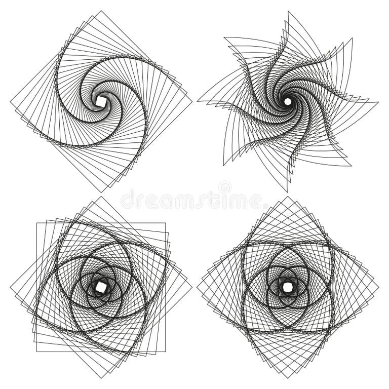 Geometric Spiral. Abstract Rotation. Black Linear Pattern. Vector ...