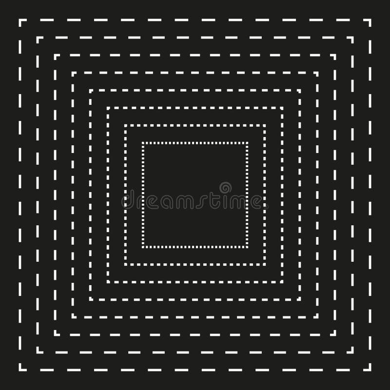 Geometric Square Pattern. Dashed Lines Design. Black Background. Vector ...
