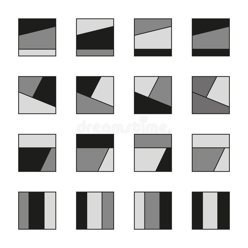 Geometric Square Patterns. Abstract Black Grey Forms. Minimalist Vector ...
