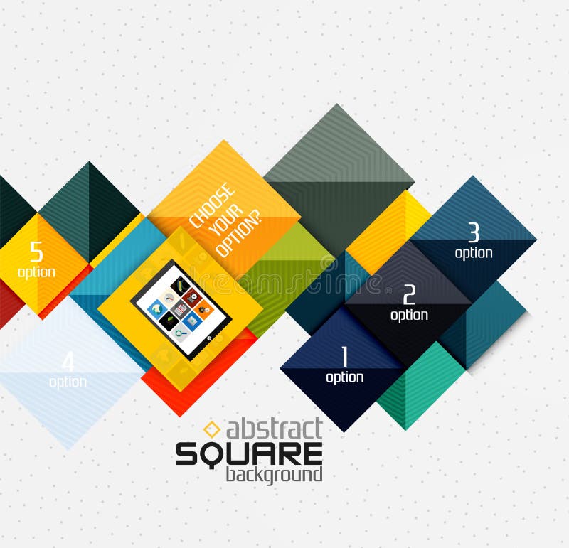 Geometric Square Shapes and Infographic Option Elements with Tablet ...