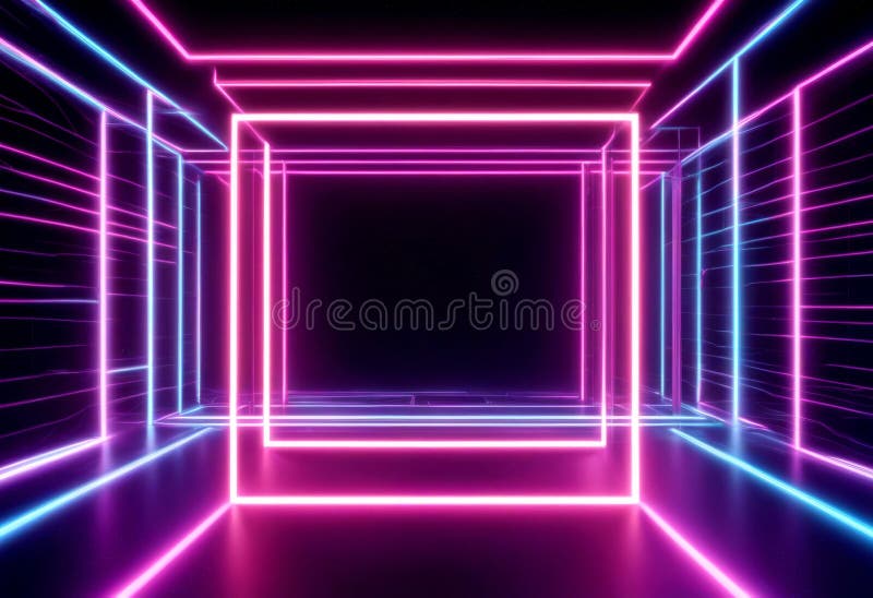 Geometric Square Shapes Space Reality Background Rectangular 3d Neon ...