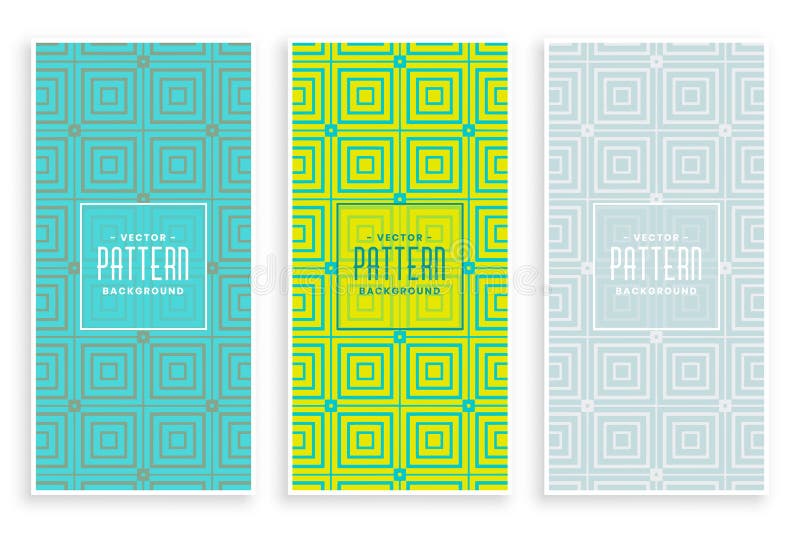 Geometric Square Style Line Pattern Banner Design Set Stock Vector ...
