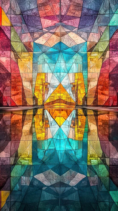 Geometric Stained Glass with Colorful Reflections Stock Image - Image ...