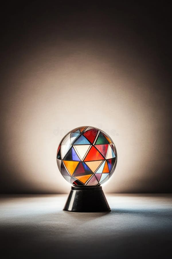 Geometric Stained Glass Sphere on Stand with Colorful Triangular ...