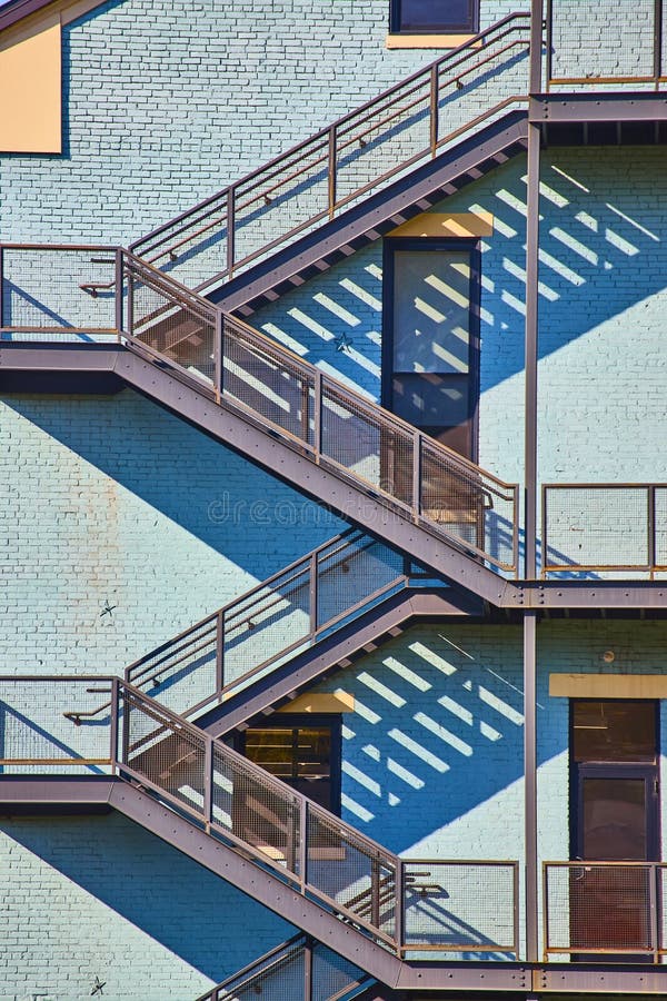 Geometric Staircase with Shadows in Urban Cincinnati Eye-Level View ...
