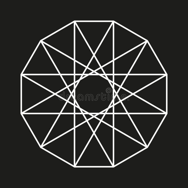 Geometric Star Design. White Lines on Black. Polygonal Star Shape ...
