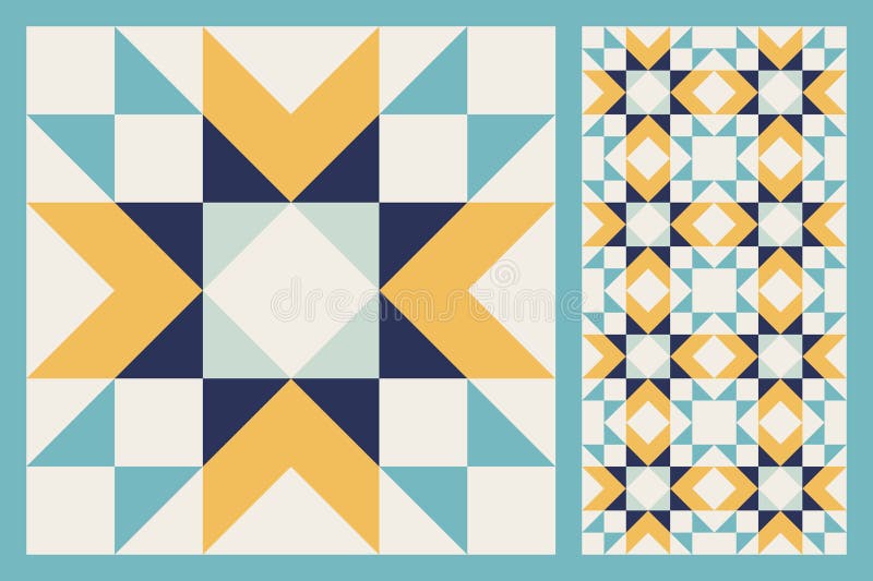 Geometric Star Pattern, Bold and Colorful Quilt Design with Repeating Motif Stock Vector ...