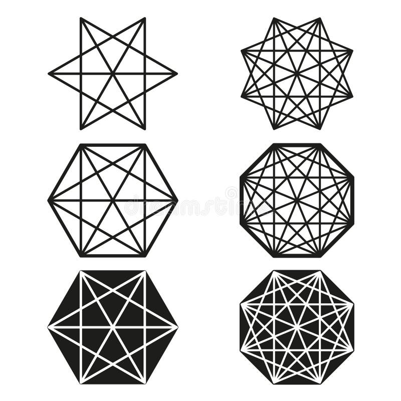 Geometric Star Shapes. Black and White Designs. Abstract Vector ...