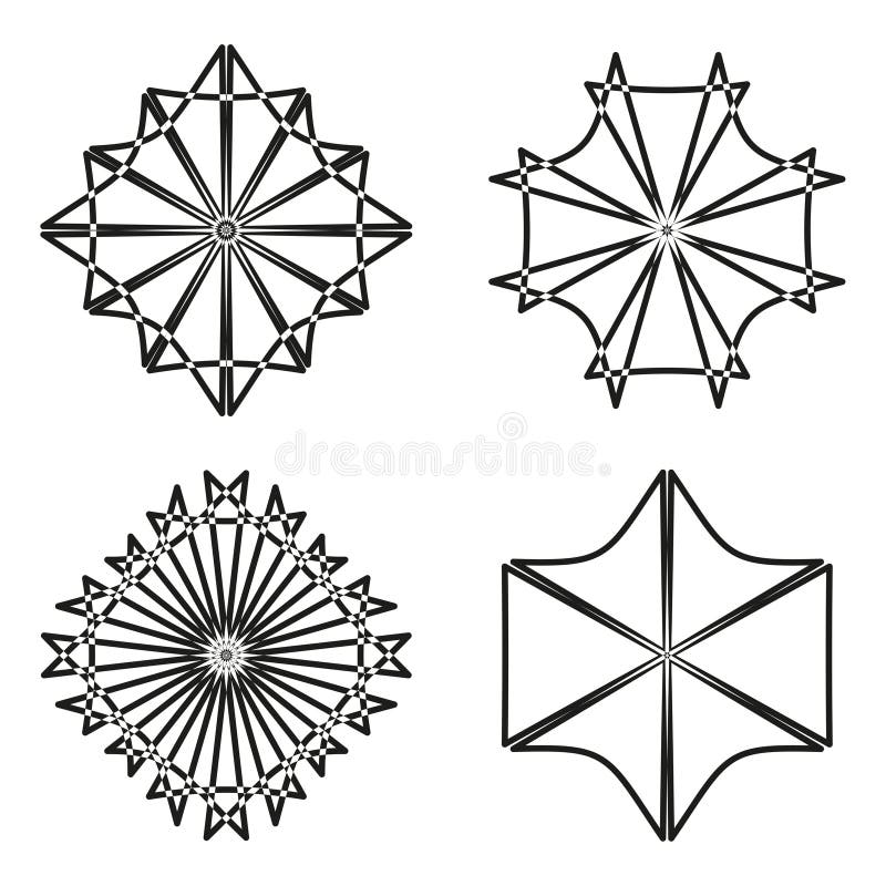 Geometric Star Shapes. Monochromatic Line Design. Abstract Outline Elements. Vector Symmetrical ...