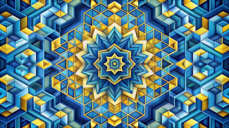Geometric Starburst Pattern a Blue and Gold Hexagon Composition ...
