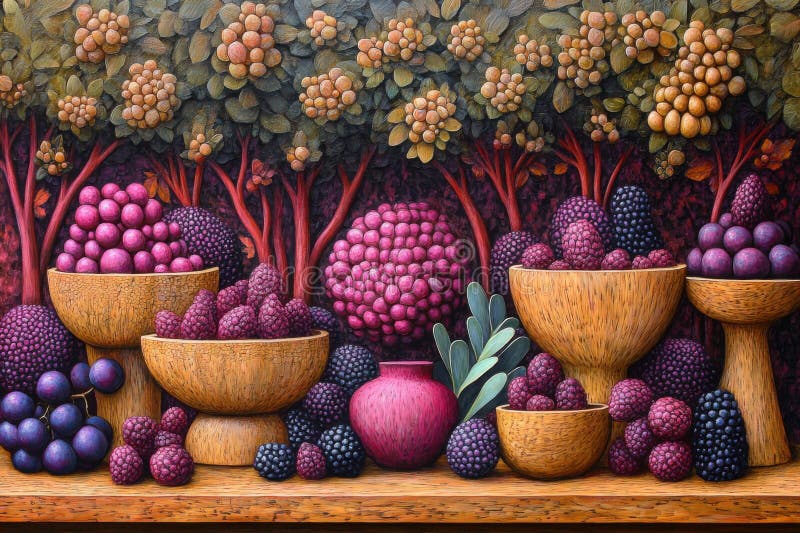 Geometric Still Life Featuring Vibrant Fruit and Patterns for Art and ...