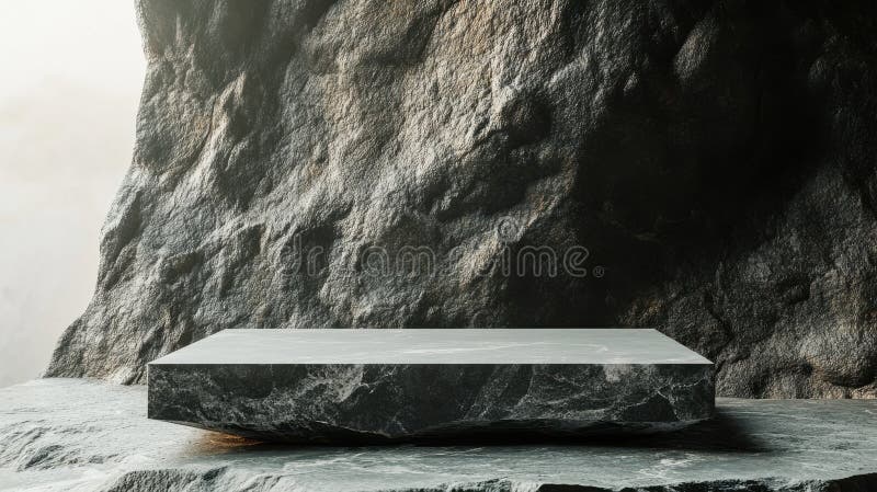 Geometric Stone Podium with Sharp Edges on Uneven Rocky Platform. Stone ...