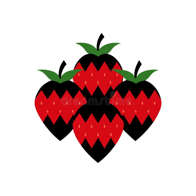 Geometric Strawberry Cluster with Red and Black Pattern Stock ...