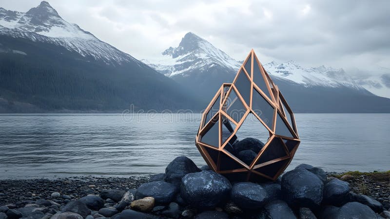 Geometric Structure in Mountain Lake Setting - 3D Illustration Stock ...