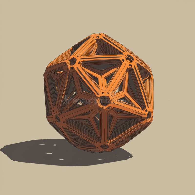 Geometric Structure Resembling a Polyhedron with Interlocking Orange Beams Forming Stock ...