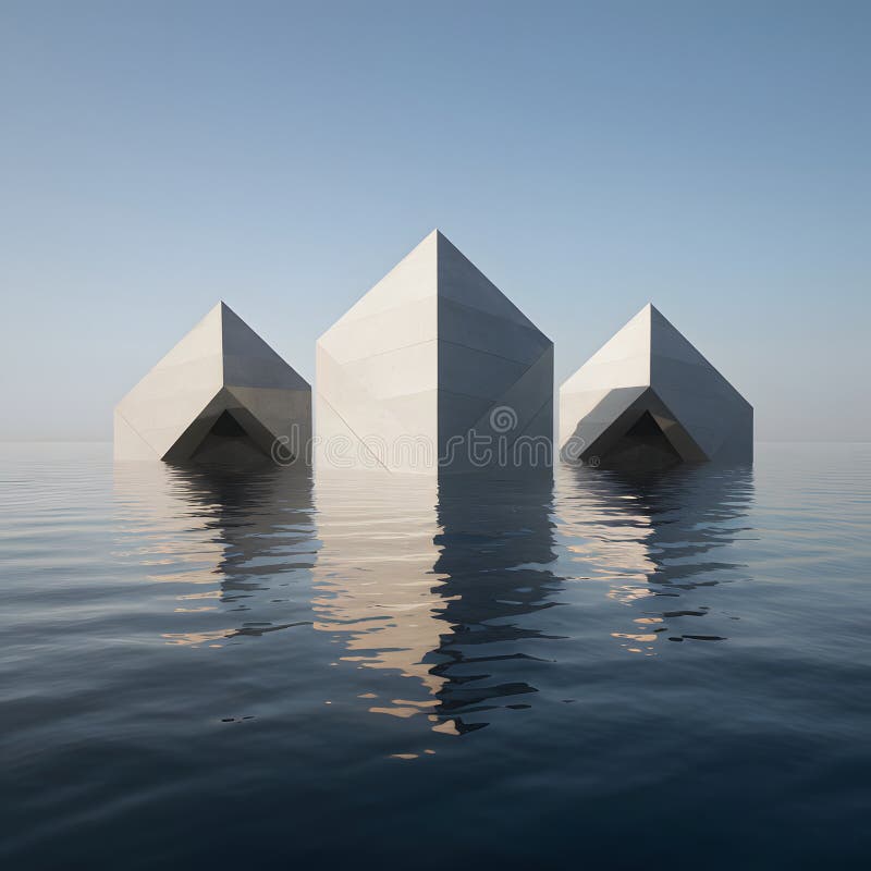 Geometric Structures Submerged in Water, Reflecting Tranquility and ...