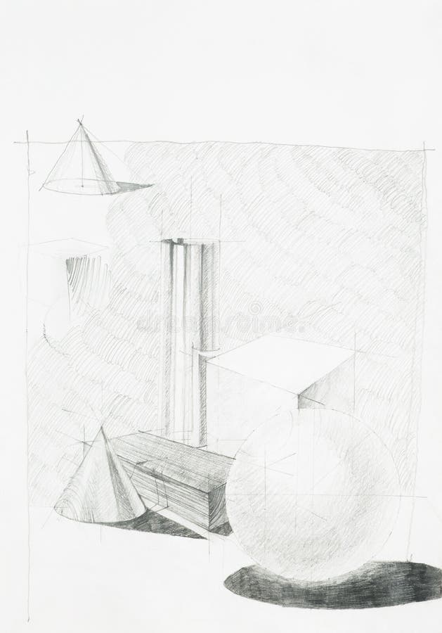 Composition Of The Geometric Shapes, Hand-draw Sketch Stock Vector ...