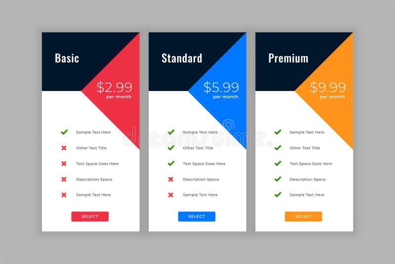 Geometric Style Price Table Comparison Boxes Vector Stock Vector ...